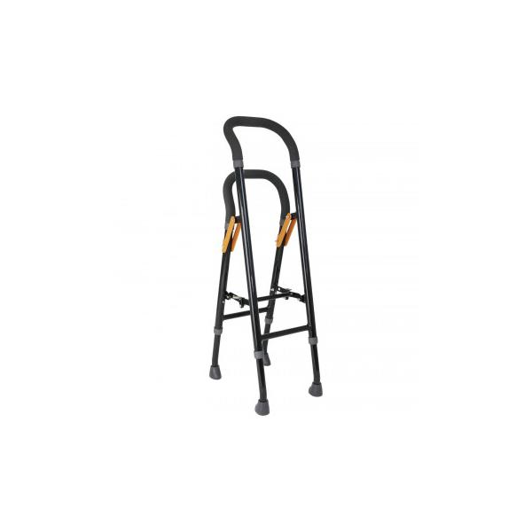 手すりな杖は、杖のようにつけて、持ち運べます。手すりとして、杖として、2通りの使い方でご使用いいただけます。コンパクトに折りたためるので、ご家庭のどこでも収納できます。