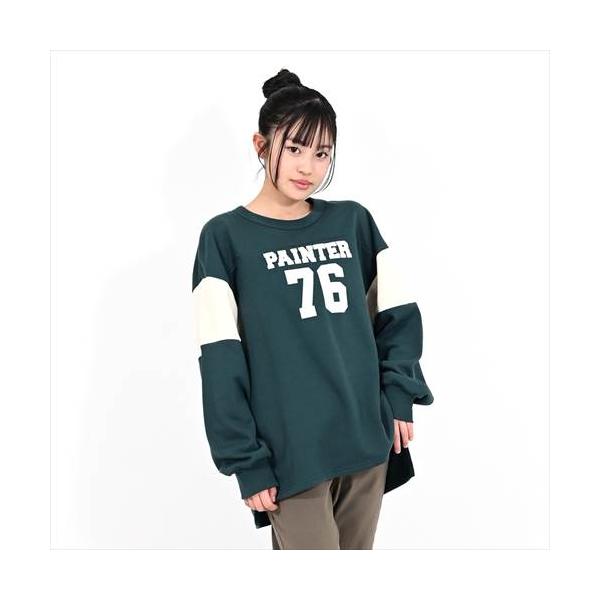 オーバーなサイズ感がかわいいフットボールトレーナー。袖は配色の切り替えがあり、フロントとバックにも切り替えがあります。フロントのアメカジプリントもデザインポイントです。生地は速乾性のあるポリエステル混の裏毛素材。-----透け感：無し伸縮性...