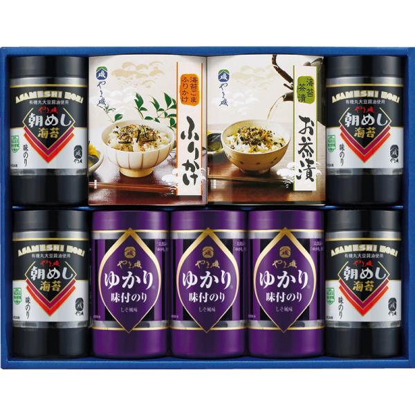 【発売日：2026年06月01日】有機丸大豆醤油使用のたれで調味したコクと旨味のある味付のりと三島食品「ゆかり」をブレンドしたたれで調味したしそ風味のり、風味の良い焼海苔とあられ・抹茶等をブレンドしたさっぱりとした後味の海苔茶漬、やま磯自慢...