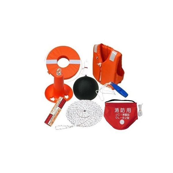 ゴムボートに対応した法定備品セットです。【基本内容】・認定救命具×5着・浮環(フカン)×1個・消火用バケツ×1個・黒球×2個・笛×1個・マッシュルームアンカー10lb×1個・ロープ50m×1本・信号紅炎×2個(2ヶ入り×1)※商品の色や形は...