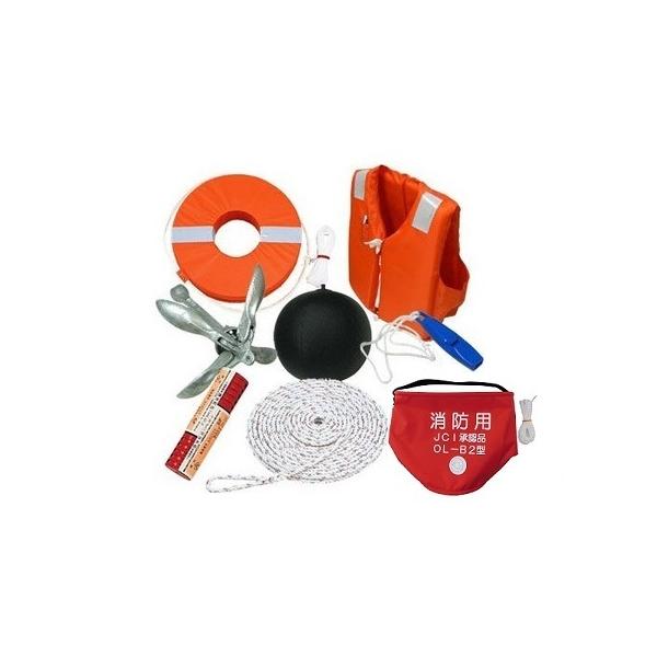 限定沿海での使用に対応した法定備品セットです。【基本内容】・認定救命具×2着・浮環(フカン)×1本・消火用バケツ×1個・黒球×2個・笛×1個・フォールディングアンカー1.5kg×1個・ロープ50m×1本・信号紅炎×2個(2ヶ入り×1)※商品...