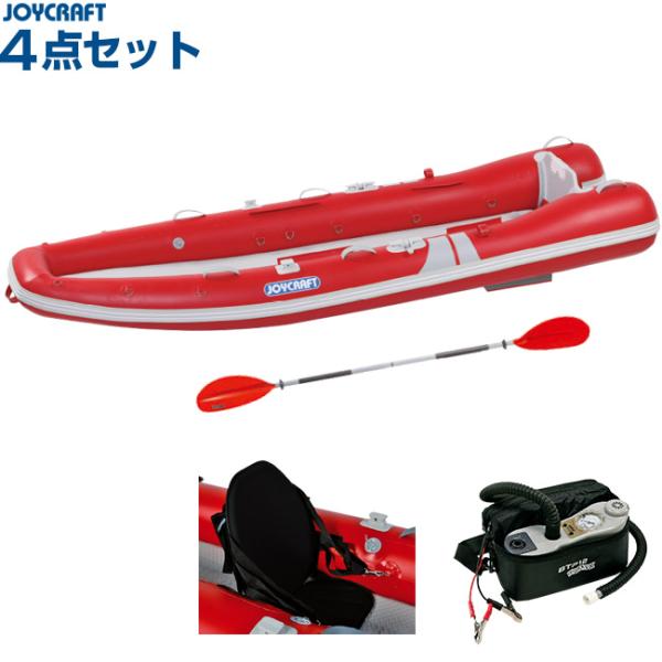 ジョイクラフトボートHSセットエンジンを既にお持ちの方におススメ！【セット内容】・ボート本体 カヤック340SP・超高圧電動ポンプ BTP-12・パドル・バックレストシート・高圧フットポンプ・補修キット・キャリーバッグ【ボートスペック】・定...