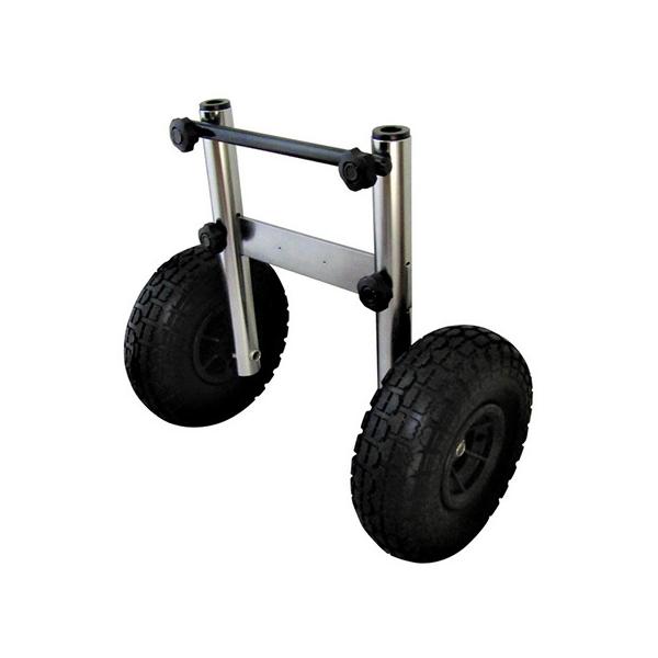 大きなボートと船外機がまとめて一度に運搬できるドーリーです。ある程度の釣具もまとめて運搬できますので、水辺と車間の往復回数が激減します。釣行後の疲れた片付けの際は、特に役立つアイテムです。船体への設置は工具も必要なく簡単に行えます。モーター...