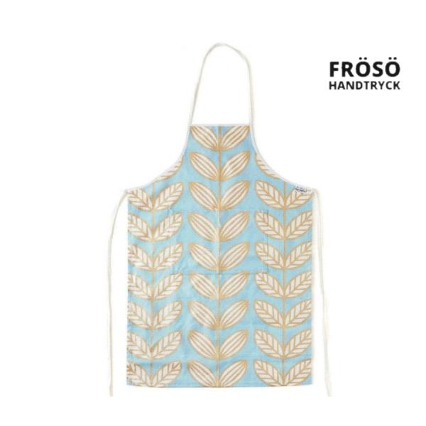 ○スウェーデンのテキスタイルメーカーFroso Handtryck（フローソ ハンドトリック）のエプロン、FOLIUM（フォリウム）シリーズのブルーです。○かわいらしい葉っぱのデザインが、北欧らしい爽やかで清楚な印象を与えてくれます。○淡い...