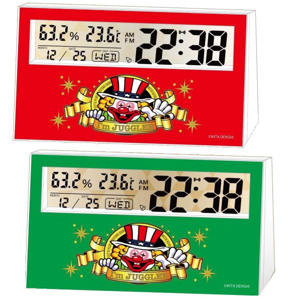 人気スロット ジャグラーグッズから  温度計、湿度計、カレンダー、アラーム機能付きの置時計が登場！  毎日の温度、湿度チェックからアラームまで、これ一つでOKです！ ※アラーム音は一般的なピーピーピーという音となっており、ジャグラーに搭載さ...