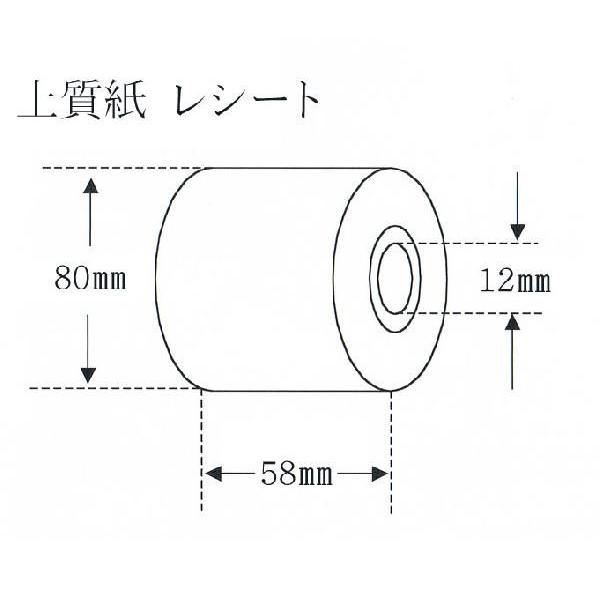 ●商品コード：070312-0331●JAN：●入数：100巻●単価：101.29円/1巻(税込)●サイズ… 幅：58mm 外径：80mm 内径：12mm 厚：82μ 長さ：61m●商品説明：上質紙タイプのレシートです。内箱は10巻小箱入り...