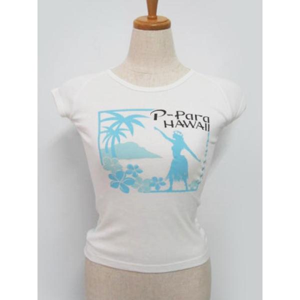 背中裾部分のフラガール＆プルメリアのプリントが人気の、P-ParaオリジナルＴシャツです。Sサイズは小学生でもOK!ハラウのケイキクラスで揃えませんか？S :身丈：54cm　身巾：35cmM :身丈：57cm　身巾：38cmL :身丈：60...