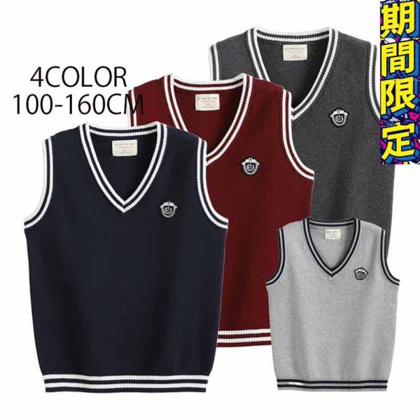 冬 Vネック 小学生 ネイビー 濃紺 洗える 毛玉抑制 小学校 中学校 制服 キッズ ジュニア 男女兼用 男の子 女の子 スクールニット 秋 冬 入学
