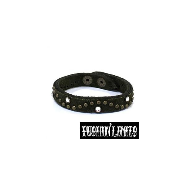 プッシンリミッツ Pushin'Limits ブレスレット【商品情報】素材：真鍮 レザー ラインストーン【サイズ】腕周り：約18〜23cm【付属品】小袋