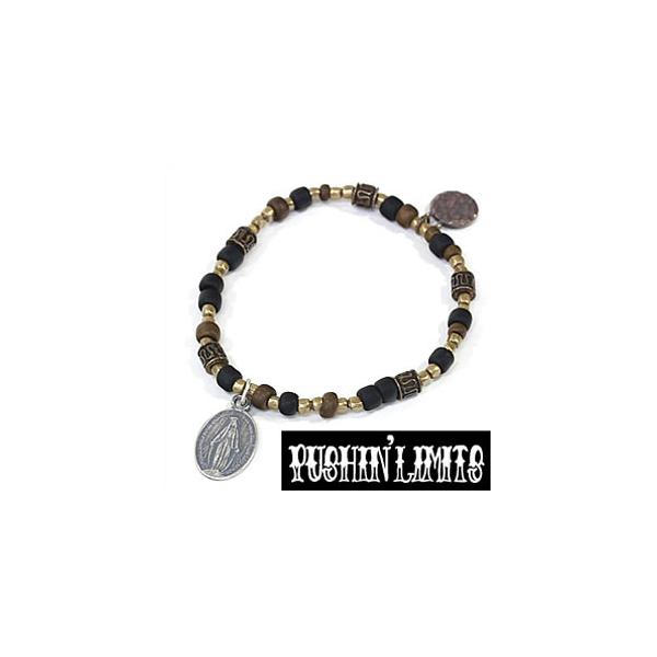 プッシンリミッツ Pushin'Limits ブレスレット【商品情報】素材：真鍮 ココナッツ フェイクレザー 合金【サイズ】サイズ：約縦18mm×横13mm×幅1mm 腕周り：約19cm【付属品】小袋