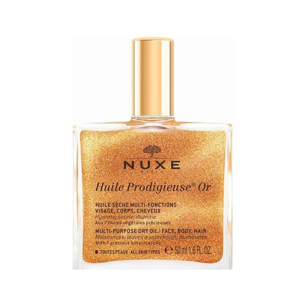 NUXE ニュクス プロディジュー ゴールド オイル 50ml　　　●植物の恵みを贅沢に凝縮した、グラマラスなマルチユース美容オイル。 1本で、顔、体、髪とマルチに保湿し、サテンのようなツヤとうるおいを全身に与えます。 オイルなのにサラッと...