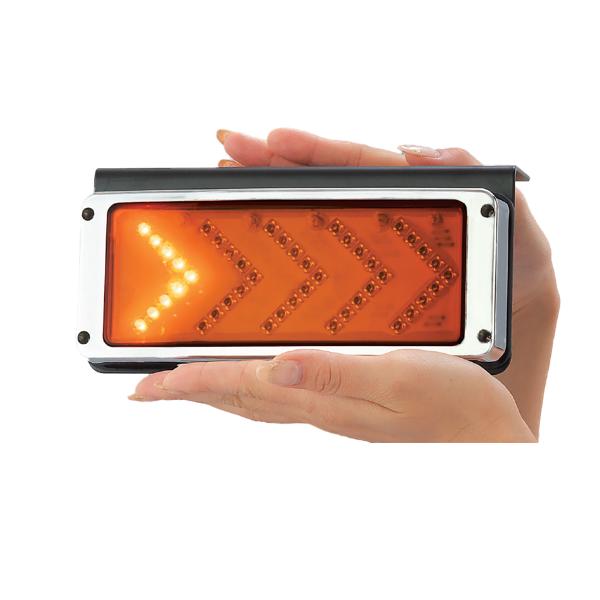 ●流星タイプ●上下入れ替えで左右どちらでもOK。●オレンジ・レンズ●端から端まで0.7秒で流れます。●厚み:34mm●材質:本体/ABS　　　　レンズ/ポリカーボネート●LED数:45ヶ●付属品:ステー●コード長さ:390mm●内蔵リレー付...