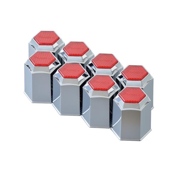 ●ナットへの固定にバネ式を採用しました。●アルミホイール車に最適！●ロングホイルナットに対応！！●反射板付で足元に輝きを与えます。●リア用。●サイズ：41mm●色：レッド●規格：リア●仕様：8ヶ入●材質：プラスチック(メッキ仕上げ)●自重：...