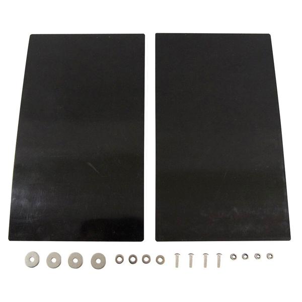 ●ドロハネ・飛び石防止。●表面はザラつきのゴム、裏面はツヤのあるゴムになっています。●適度な厚みなので、カッターなどで自由にカット出来ます。　●ドロヨケ材質：EVA●本体サイズ：巾175×高さ300×厚み2mm●色：黒●付属品：専用ネジM5...