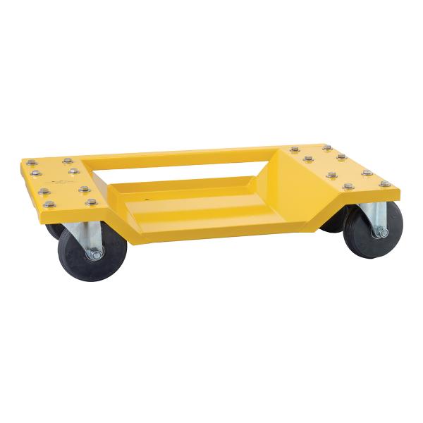 ●車輪が大きくなり、作業性UP。●サイド部カットで故障車の乗車が容易になりました。●本体板厚3mm。強化タイプです。●耐荷重：480kg(1台)●サイズ：巾380×650×156mm●車輪：φ124mm×4ヶ(自在輪ストッパーなし・ゴム製)...