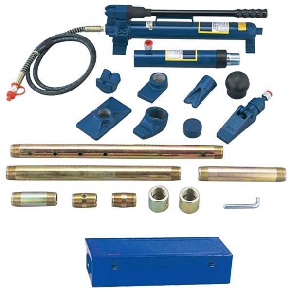 ●車のボディー、フレームを修正する工具です。●セット内容：　1.油圧ポンプ(2スピード)　2.油圧ホース(1.5m)　3.油圧ラム10ton(ストローク150mm)　4.スプレッダーラム　5.エキステンションチューブ　635mm　6.エキス...