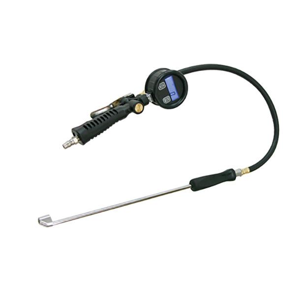 ●デジタル表示でわかりやすい。●本機のみで圧力測定が可能です。●バックライト(ブルー)付。●飾り穴が小さい新ISOホイール用。●Wタイヤの内輪にも、楽に使えます。●手押し式●測定範囲：0〜1,379kPa(14.1kg/平方cm)●吸入最大...