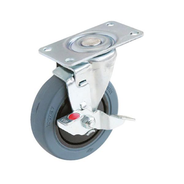 ●サイズ：φ100mm●耐荷重(kg)：60●規格：自在輪●仕様：ストッパー付●材質：車輪/ゴム、フレーム/スチール●自重：0.67kg※耐油性ではありません。