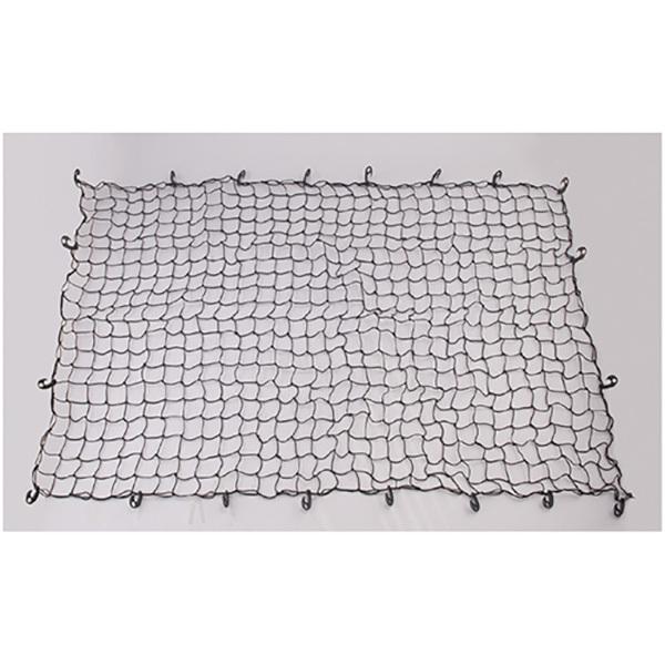 ●荷押さえに最適です。●サイズ：縦1,800〜2,400×横3,000×4,000mm●仕様：目合い/100mm●付属品：フック20ヶ付(取外し可能)●材質：ネット/ゴムロープ、フック/プラスチック●自重：2kg