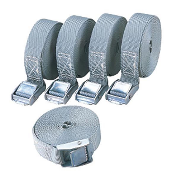 ●一目でわかる5色のベルトで、大切な荷物をスッキリ色分け。●作業スピードが格段にアップ。●長さは4.9m●色：灰色●サイズ：巾25mm×長さ4.9m●使用荷重：280kg/1本●厚み：1mm●材質：ベルト/ナイロン、バックル/スチール●自重...