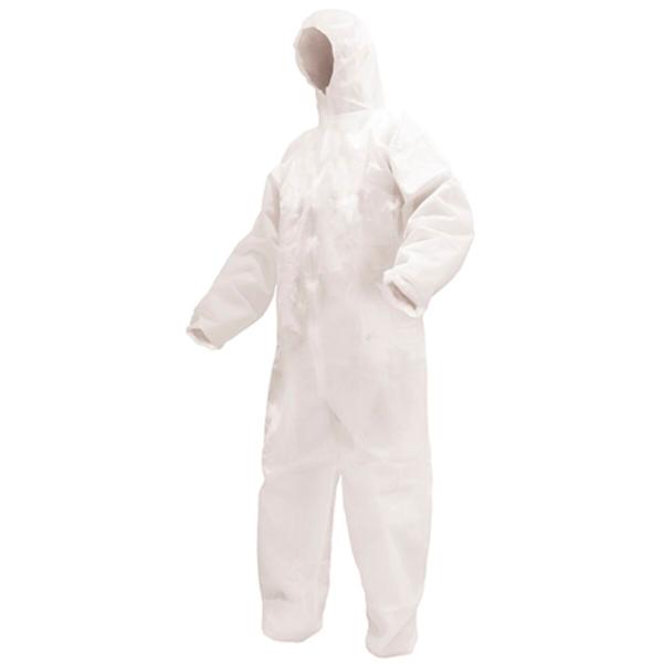 ●整備や塗装、また清掃作業に！●軽量で通気性抜群の不織布つなぎ。●薄地の使い捨てタイプです。●有毒ガスが出ないので、焼却可能です。●サイズ：適応身長/160〜170cm(M)●適応胸囲：〜120cm●素材：ポリプロピレン不織布(50g/m2...