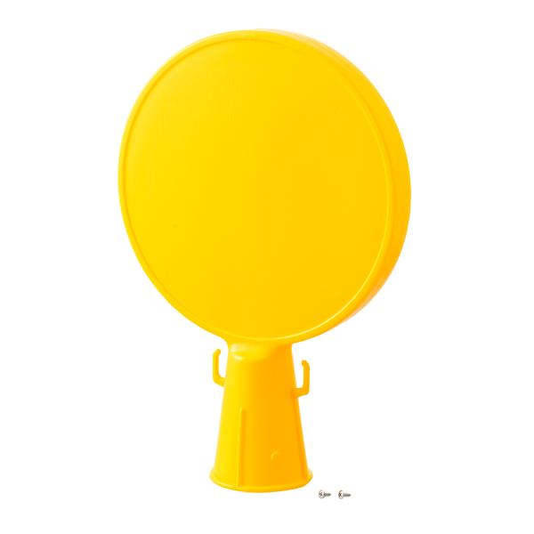 ●キャップの両サイドにチェーンを掛ける為のフックが付いています。●サインキャッププレート、どこでもミラーなどを取り付けることができます。●サイズ：巾約280 ｘ 高さ 410mm●材質：ポリエチレン●色：黄色●自重：0.35kg