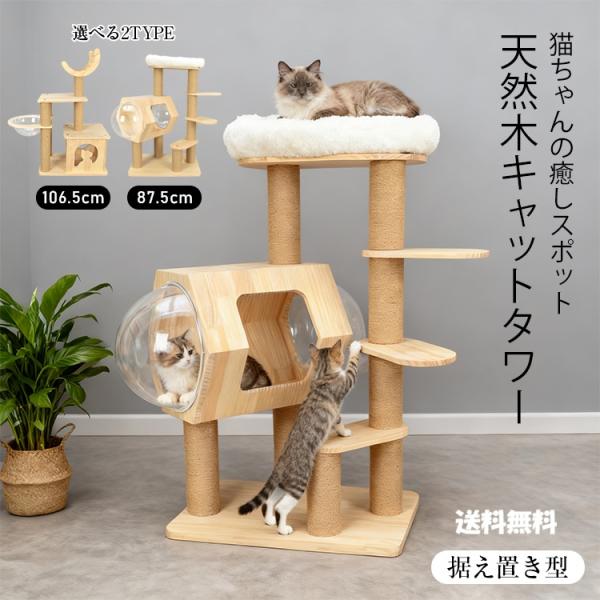 【発売日：2026年06月10日】天然木のぬくもりと、猫が安心して過ごせる設計を両立した据え置き型キャットタワーです。低め設計なので、子猫やシニア猫、タワーに不慣れな猫ちゃんでも安心して使えます。スムーズに登れるよう計算されたステップ配置で...