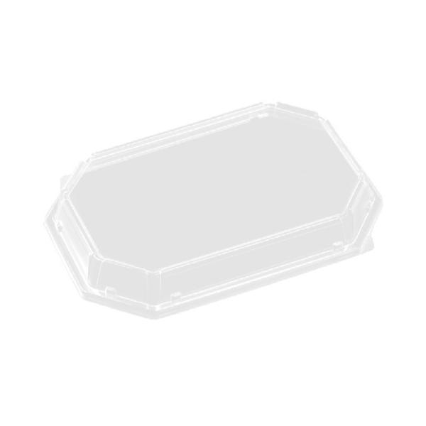 T-オードブル32-22嵌合蓋 ◇高級な演出をするハカマ形状です。◇重厚感のあるオードブル容器です。●レンジ不可●素材：エコA-PET●耐熱温度：６０℃●サイズ：３０８×２１０×３８（２９）mm●入数：１０枚