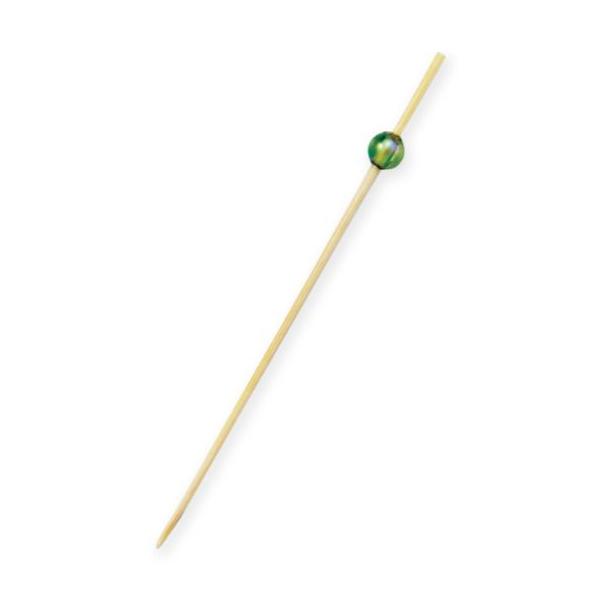 ビーズピックス グリーン　9cm◇カラフルなビーズ珠をあしらった串です。◇パーティやレセプションなどオードブルに高貴な彩りを添えます。◇竹串はシンプルなスタンダードモデルの丸串から料理に合わせた様々な形状の串があります。◇創作に最適ななカタ...