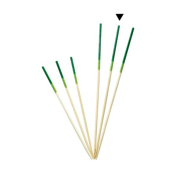 勘定串 緑/黄緑（2色）　12cm◇持ち手にアクセントの色を施したシンプルで洒落た飾り串です。◇竹串はシンプルなスタンダードモデルの丸串から料理に合わせた様々な形状の串があります。◇創作に最適ななカタチで、機能性に優れた実用的な竹串です。◇...