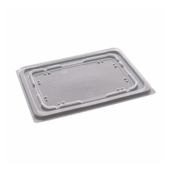 T-DLV角19-14内外嵌合K蓋 穴有◇新機能「連結かん合」搭載!！◇蓋をした状態で積み重ねると本体底面が蓋天面にはまる「かん合方式」。◇汁漏れしにくく、お持ち帰りやデリバリーで効果を発揮します。●蓋：レンジ不可●素材：OPS●耐熱温度：...