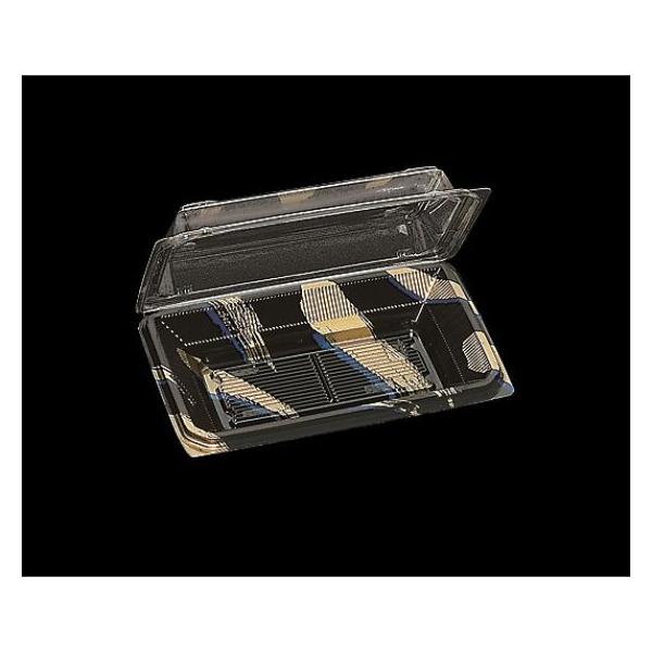 スクエア20 さざなみ金◇多彩なバリエーションの一体式嵌合容器です。◇本体と蓋のバランスが良く、蓋が水平に開きます。◇気密性が高く水気が漏れにくい容器です。●本体：レンジ不可●素材：OPS●耐熱温度：80℃　　　　　　●サイズ：184×11...