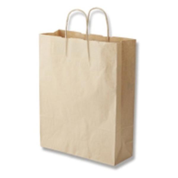 25ＣＢ 2才 未晒無地◇衣料・雑貨品等幅広くご利用いただけます。◇手紐に丸紐を使用したタイプです。●材質：紙 未晒80ｇ●サイズ：巾320×マチ115×高410mm●入数：50枚