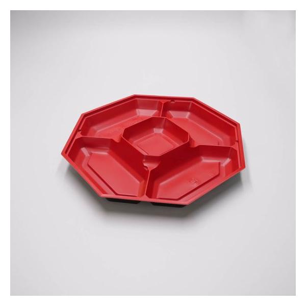 赤WPS-八角280-Ｎ１（内装）※WPS-八角280　柾目朱　透明蓋付、WPS-八角280Ｖ 御所車黒 エコ蓋付 の内装です。●内装：レンジ対応●材質：PPフィラー●耐熱温度：130℃●サイズ：269×269×38mm●入数：10枚