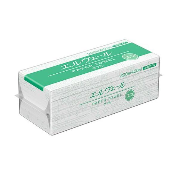 エルヴェール ペーパータオル エコダブル 200組 400枚（小判） ◇古紙を使用した環境にやさしいペーパータオルです。◇経済的なエコノミーサイズ。【大王製紙株式会社】●材質：古紙●個装サイズ：72×210×85mm●サイズ：170×210...