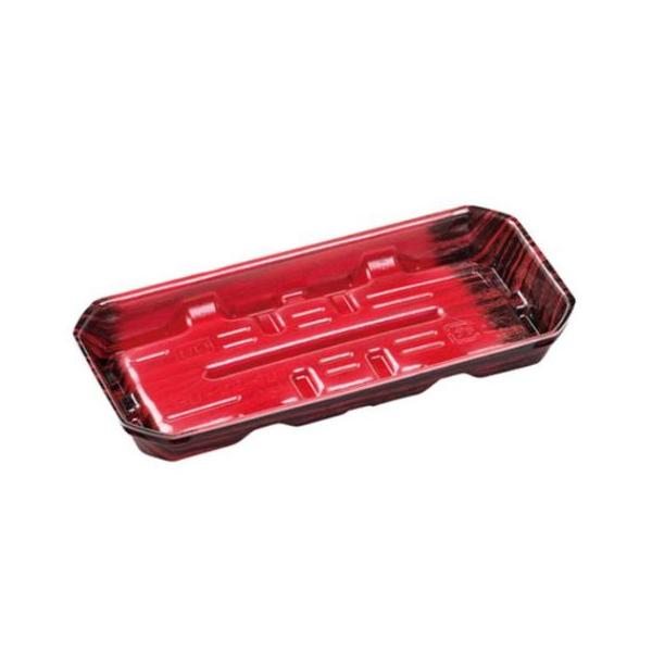 FU-22-10（25） 春慶赤◇食材がラップにあたりにくい深型タイプです。◇ラップ包装時の見映えが益々良くなりました。●本体：レンジ不可●材質：PSP●耐熱温度：80℃●サイズ：220×100×25mm●入数：50枚