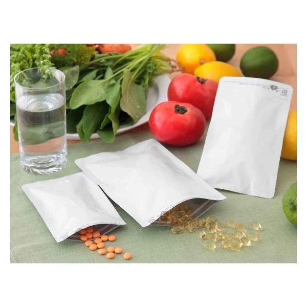 ラミジップ 平袋 ホワイトパウチ ALタイプ 規格袋 AL-FW◇PET／AL／PEラミネート袋の白色印刷、平袋タイプです。◇白色の袋は、健康食品、乾燥農産加工品、乾燥海産加工品などラベルを貼ってご利用いただけます。◇底開きタイプなので熱シ...