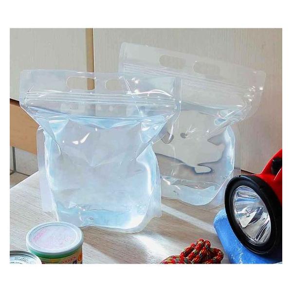 ラミジップ ウオーターバッグ（水袋）タイプ 規格袋 ◇水袋用手さげタイプ。チャック付ラミネートスタンドタイプ。◇緊急時、災害時の水袋として最適です。◇食品包装、日用雑貨品の包装などにもご利用いただけます。◇外袋に1枚ずつ入っていますので景品...