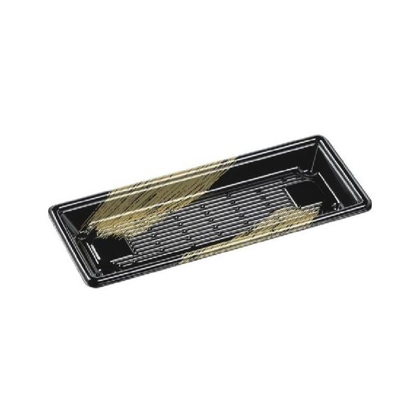 もり -M100 本体 黒ふで金 ◇定番のにぎり寿司の容器です。◇にぎり5貫 or 巻1本●本体：レンジ不可●素材：PSP●耐熱温度：80℃　　　　　●サイズ：220×90×21mm●入数：50枚