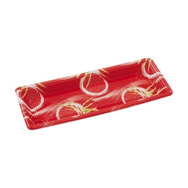 もり -M100 本体 風月レッド ◇定番のにぎり寿司の容器です。◇にぎり5貫 or 巻1本●本体：レンジ不可●素材：PSP●耐熱温度：80℃　　　　　●サイズ：220×90×21mm●入数：50枚