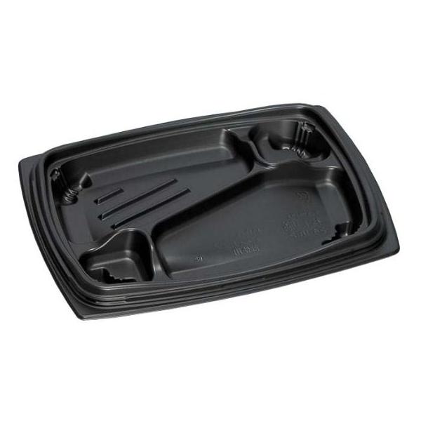 【環境に配慮したバイオマス製品です】  祝い膳24-18-2H　黒◇本体に植物性プラスチックを一部使用しております。◇側面嵌合によりテープ止めが不要で作業効率のアップに繋がります。◇四隅の足をつけた形状は容器に高さを持たせることができ、売場...