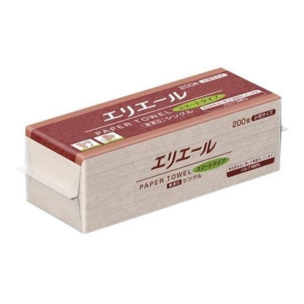 エリエール ペーパータオルスマートタイプ 無漂白シングル 200枚（小判）◇食材にも安心して使用できます。◇水分の拡散性が高く、様々な用途にお使いいただけます。◇無料白パルプ使用。【大王製紙株式会社】●材質：パルプ１００％●個装サイズ：７０...