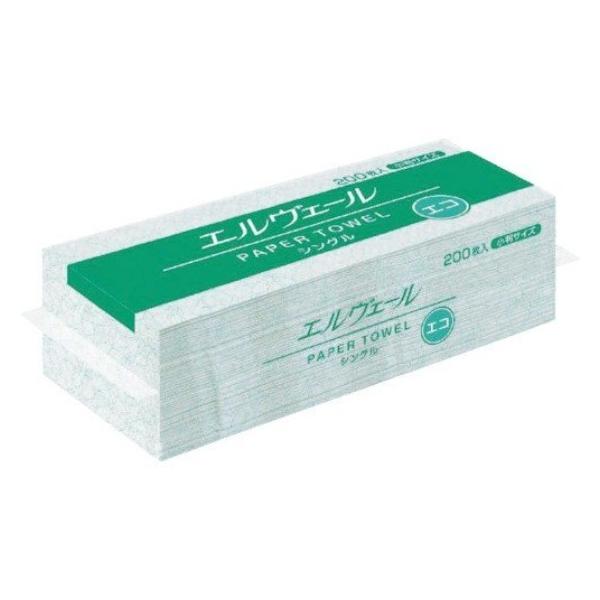 エルヴェール ペーパータオルエコ シングル 200枚（小判）◇古紙を使用した環境にやさしいペーパータオルです。◇経済的なエコノミーサイズ。【大王製紙株式会社】●材質：古紙●個装サイズ：７７×２２０×８５mm●箱サイズ：４３９×６３４×２３１...