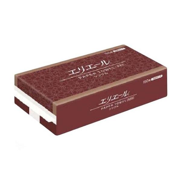 エリエール ペーパータオル 無漂白シングル 150枚（大判）◇食材にも安心して使用できます。◇厚みのあるシートで吸水性に優れています。◇１枚で十分拭き取れる大判サイズ。◇無料白パルプ使用。【大王製紙株式会社】●材質：パルプ１００％●個装サイ...