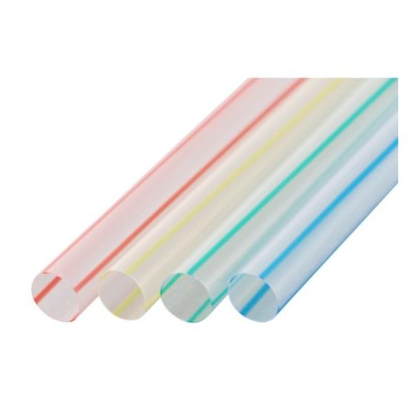 DAIYA STRAW タピオカストロー ストライプクリア地◇タピオカ用のストレートストロー（袋なし）です。 ●サイズ：φ10mm×21cm●入数：4000本（200本×20箱）