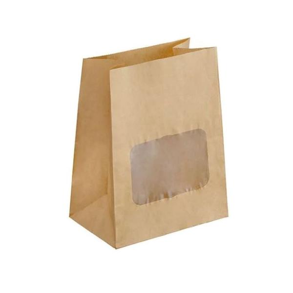 ルックバック No.4S 未晒無地◇口を閉じたまま中が見える紙袋なので、ディスプレイ効果が抜群です。◇耐油耐水紙を使用しているため油ものにもお使いいただけます。◇惣菜（コロッケ・唐揚げ・枝豆など）クロワッサン、揚げパン、ドーナツなどの油もの...