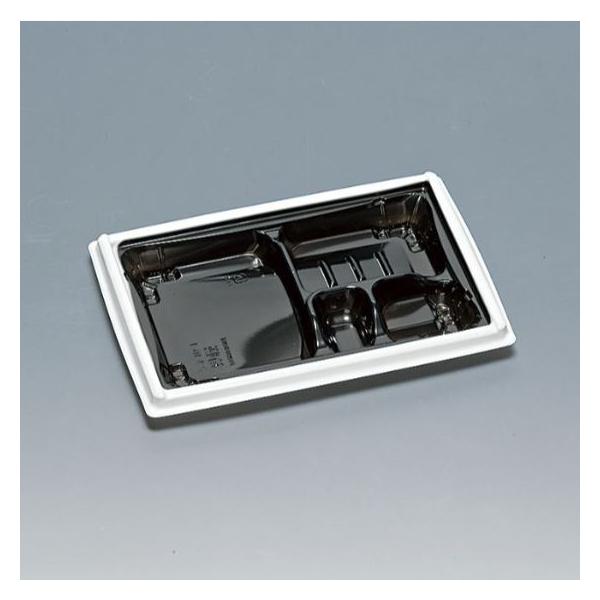 箱膳23-16-1H　白内黒◇豊富なデザインで、和洋中の「多彩」なメニュー作りをお手伝いします！◇本体の底部分を盛り上げ、ボリュームアップを実現！◇サイズと仕切も豊富で各種お弁当に対応！●本体：レンジ対応●素材：PPF●耐熱温度：130℃　...