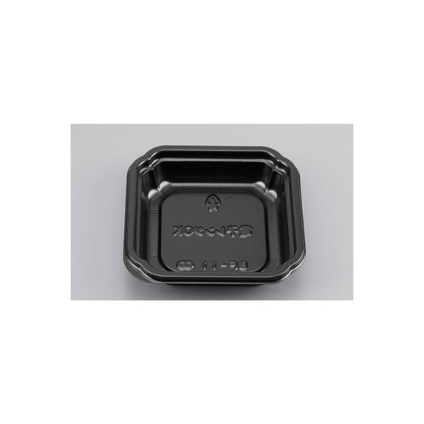 BF-11 黒 本体◇定番のお惣菜の容器です。◇スーパーやお弁当やさんで人気です。●本体：レンジ対応●素材：BF●耐熱温度：１０５℃　　　　　●サイズ：１１０×１１０×２５mm ●入数：５０枚