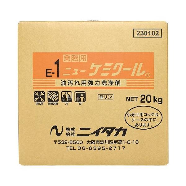ニイタカ ニューケミクール 20kg BIB（コック付き）◇厨房内のガンコな油汚れを根こそぎ落とす強力洗浄剤です。◇レンジやレンジ回り、厨房床、グリーストラップの洗浄に最適です。(5〜500倍希釈で使用)※作業時には必ず保護メガネ、ゴム手袋...