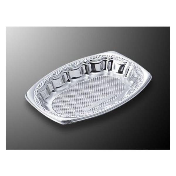 DXプラッター240F B ◇輝く銀色でお肉をあざやかに！●本体：レンジ△●素材：HIPS●耐熱温度90℃      ●サイズ：242×165×29mm●入数：20枚